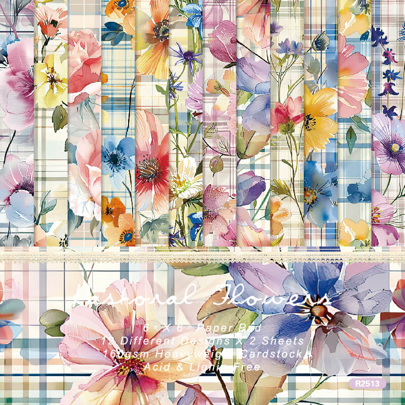 Kokorosa 24PCS 6" Flower and Grid Pattern Scrapbook & Cardstock Paper ...