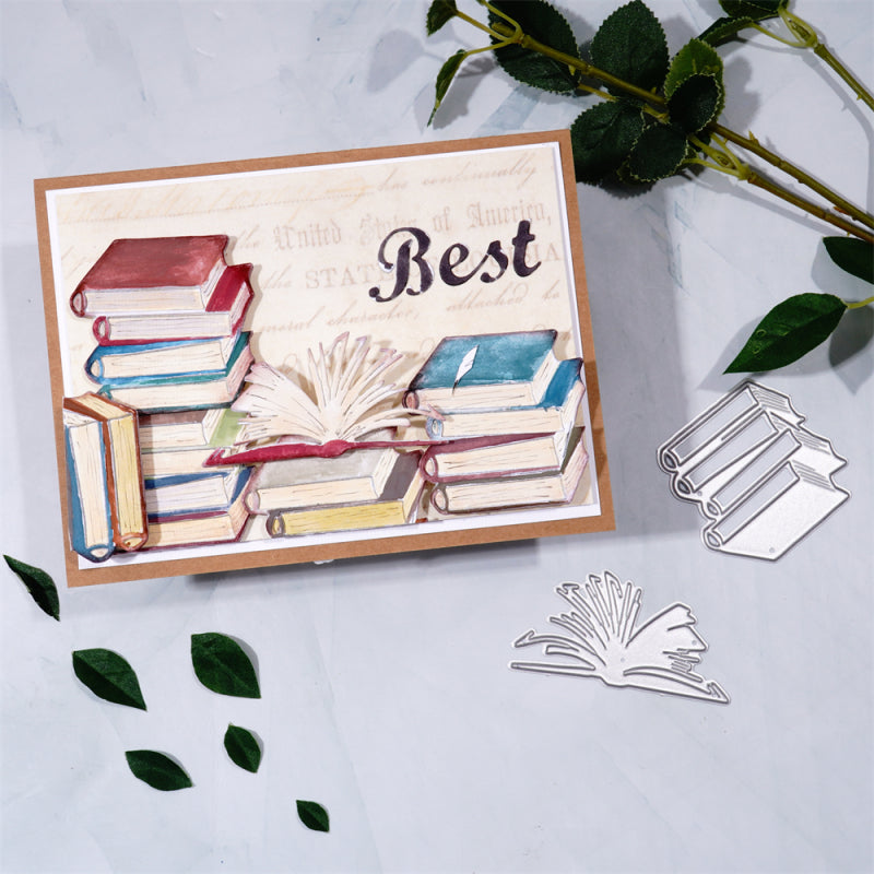 Metal Cutting Dies With Stacked Books For Card Making – kokorosastudio.com